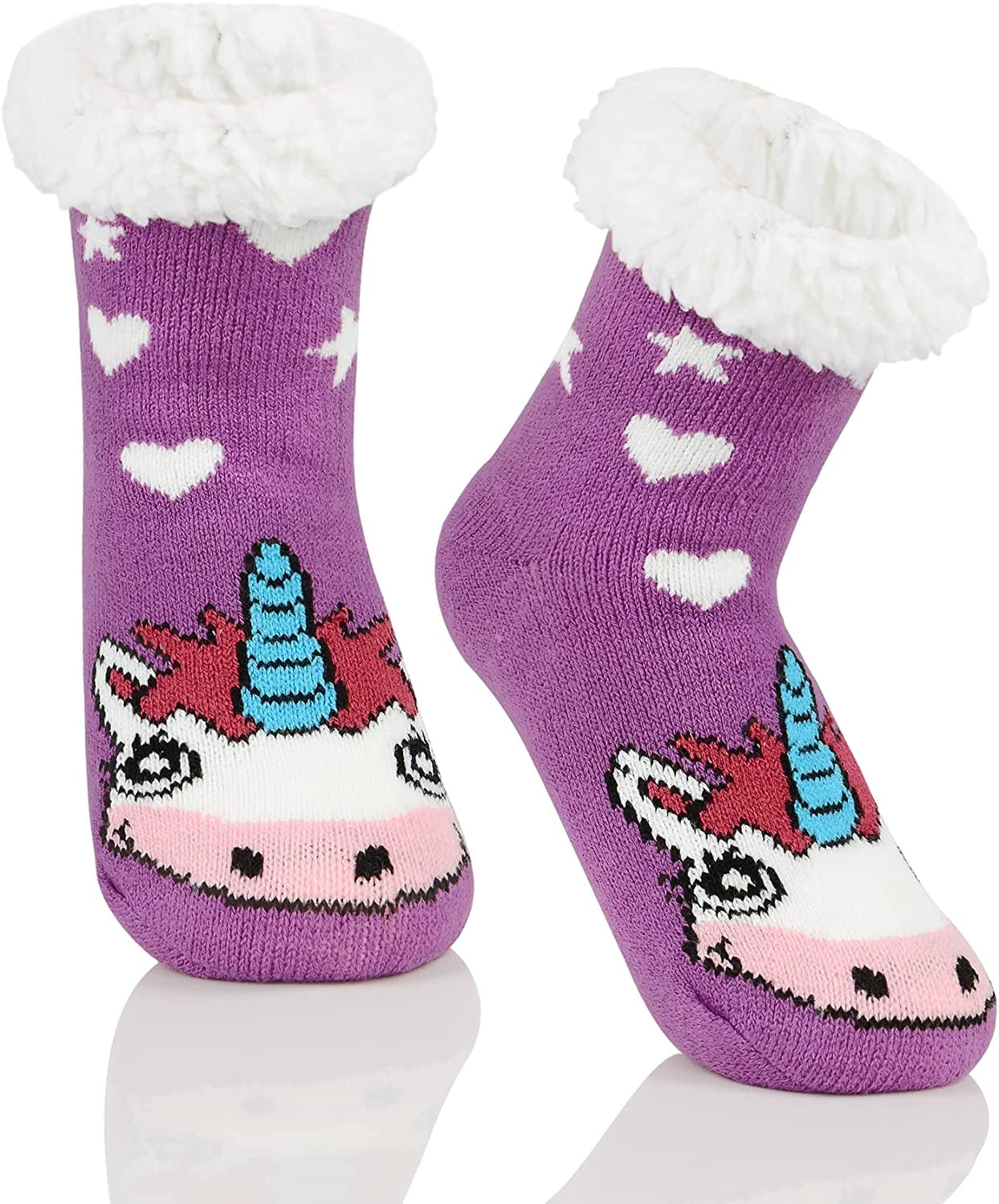 Zando Kids Cozy Fuzzy Slipper Socks with Grippers, Fun Plush Bottom ...