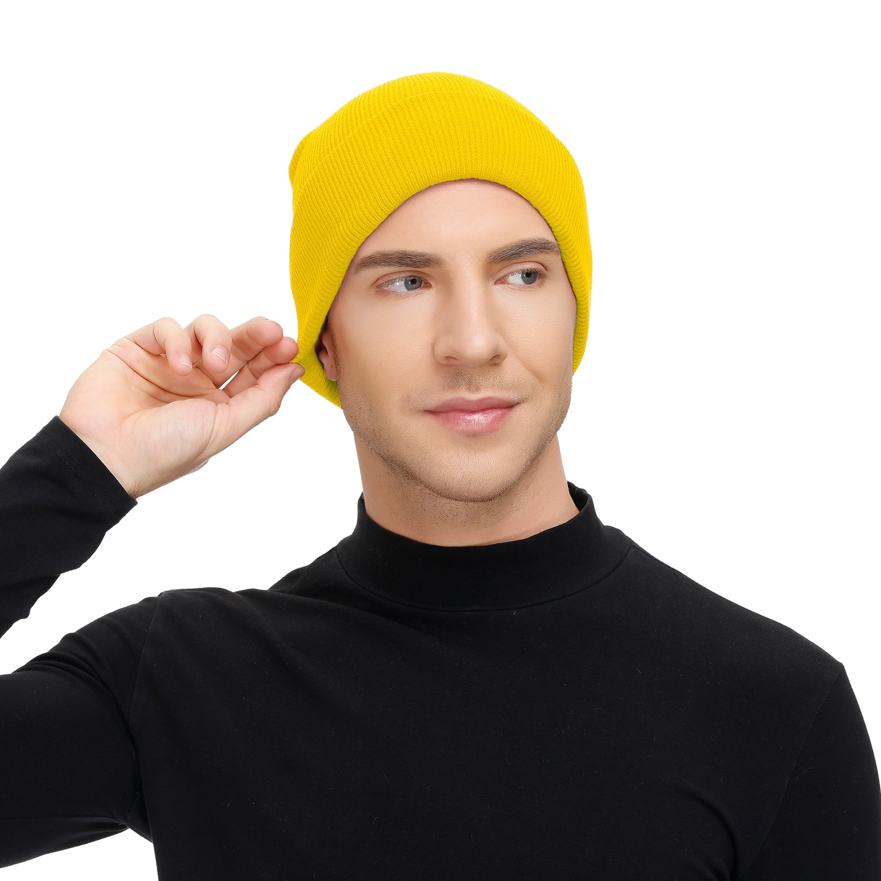 Zando Unisex Knit Beanie Hat, Yellow, Warm Acrylic Cuffed Skull Cap for Winter - Walmart.com