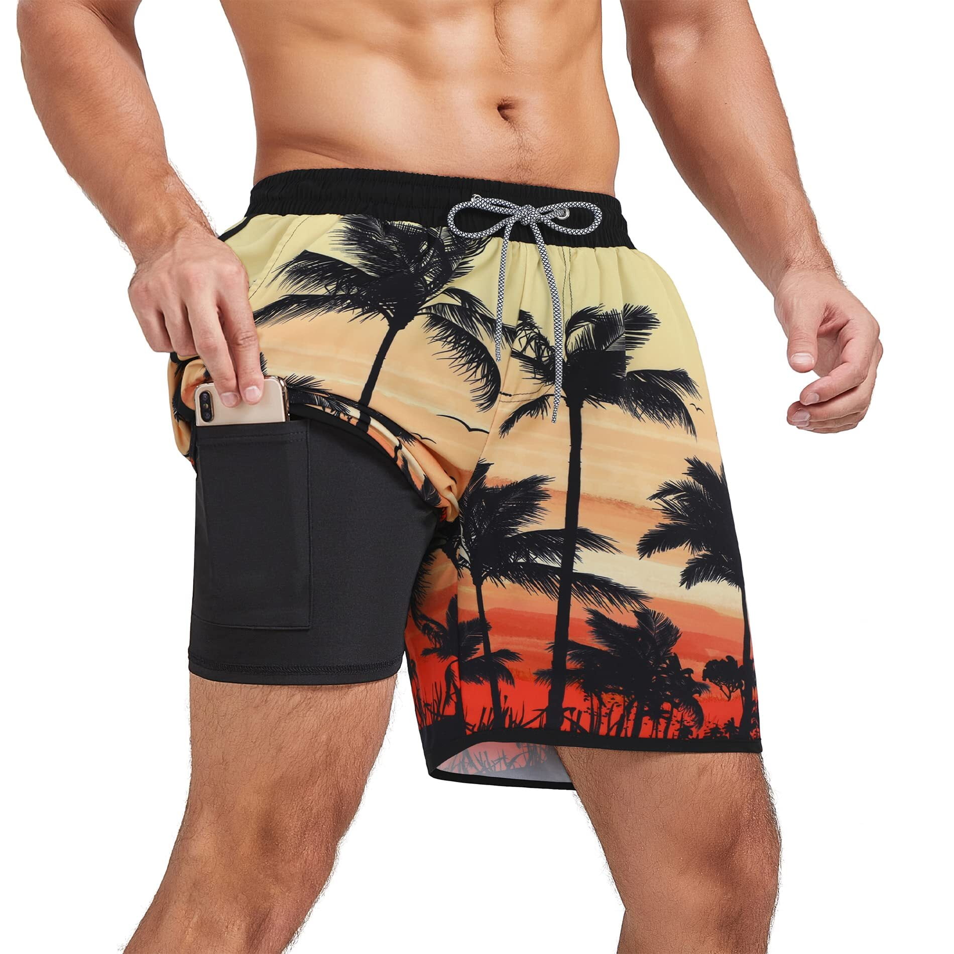 Zando Men's Quick Dry Swim Trunks with Compression Liner, Pocket, and ...