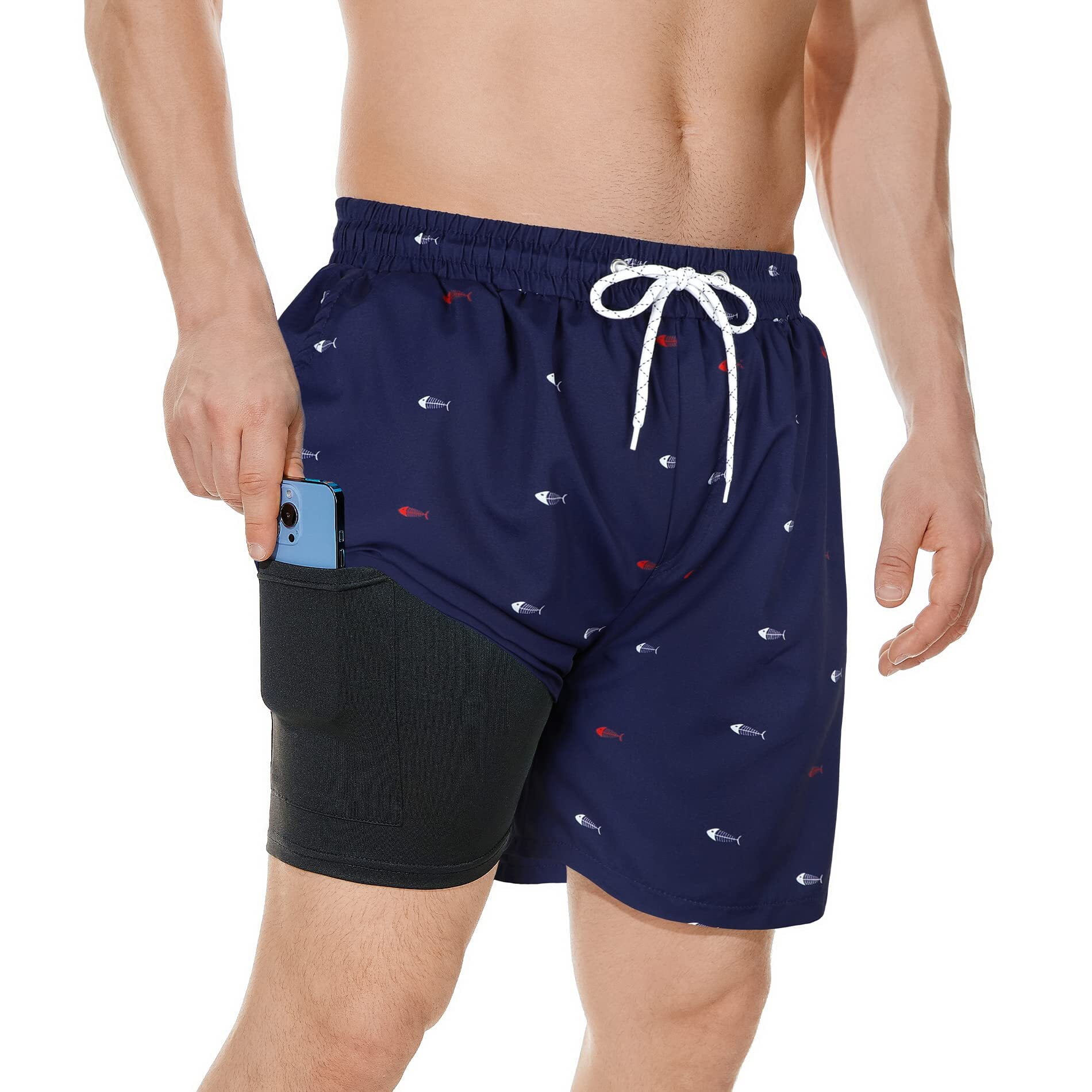 Zando Men's Quick-drying Swim Trunks with Compression Shorts, UPF50 ...
