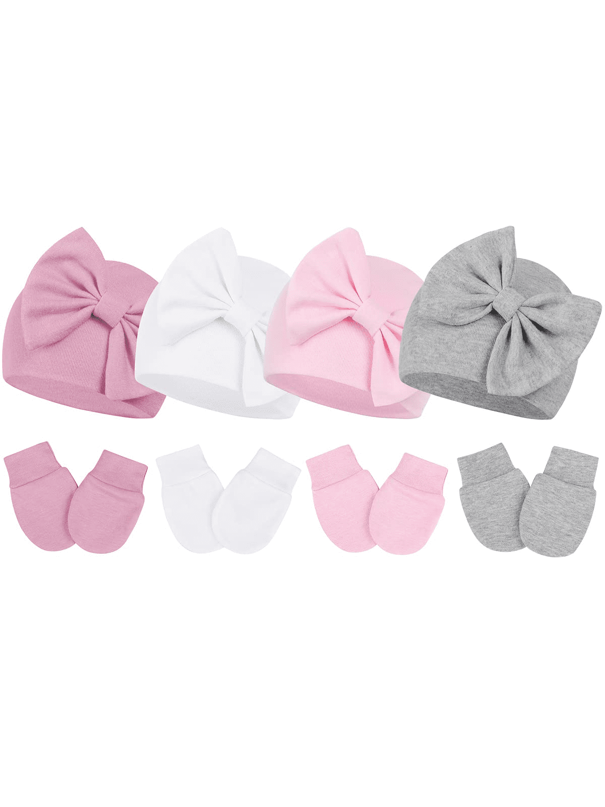 Zando Newborn Beanie Caps & Mittens Set, Soft Infant Hats with Big Bow ...
