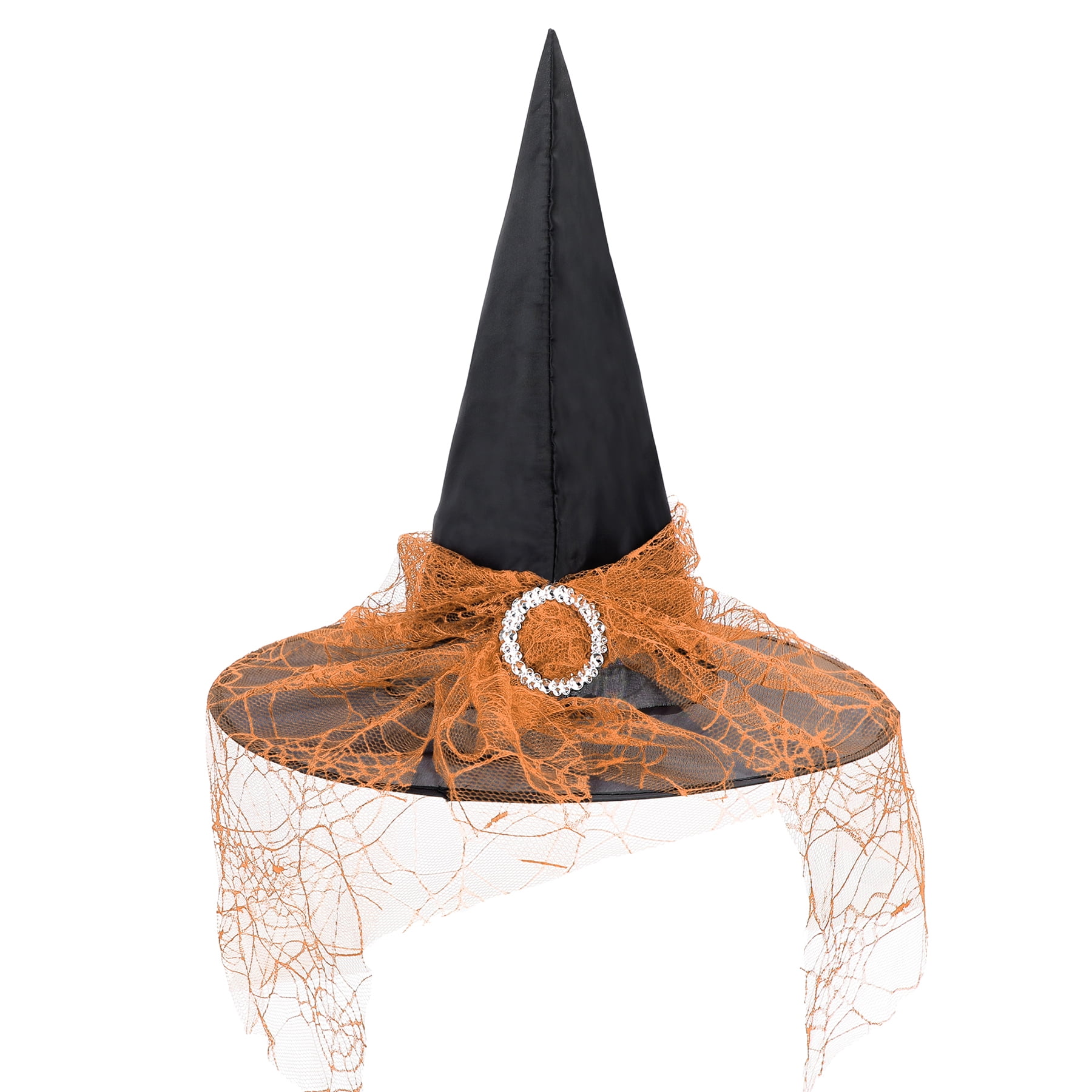 Zando Adults Halloween Witch Hat with Veil Lace, Orange Costume ...