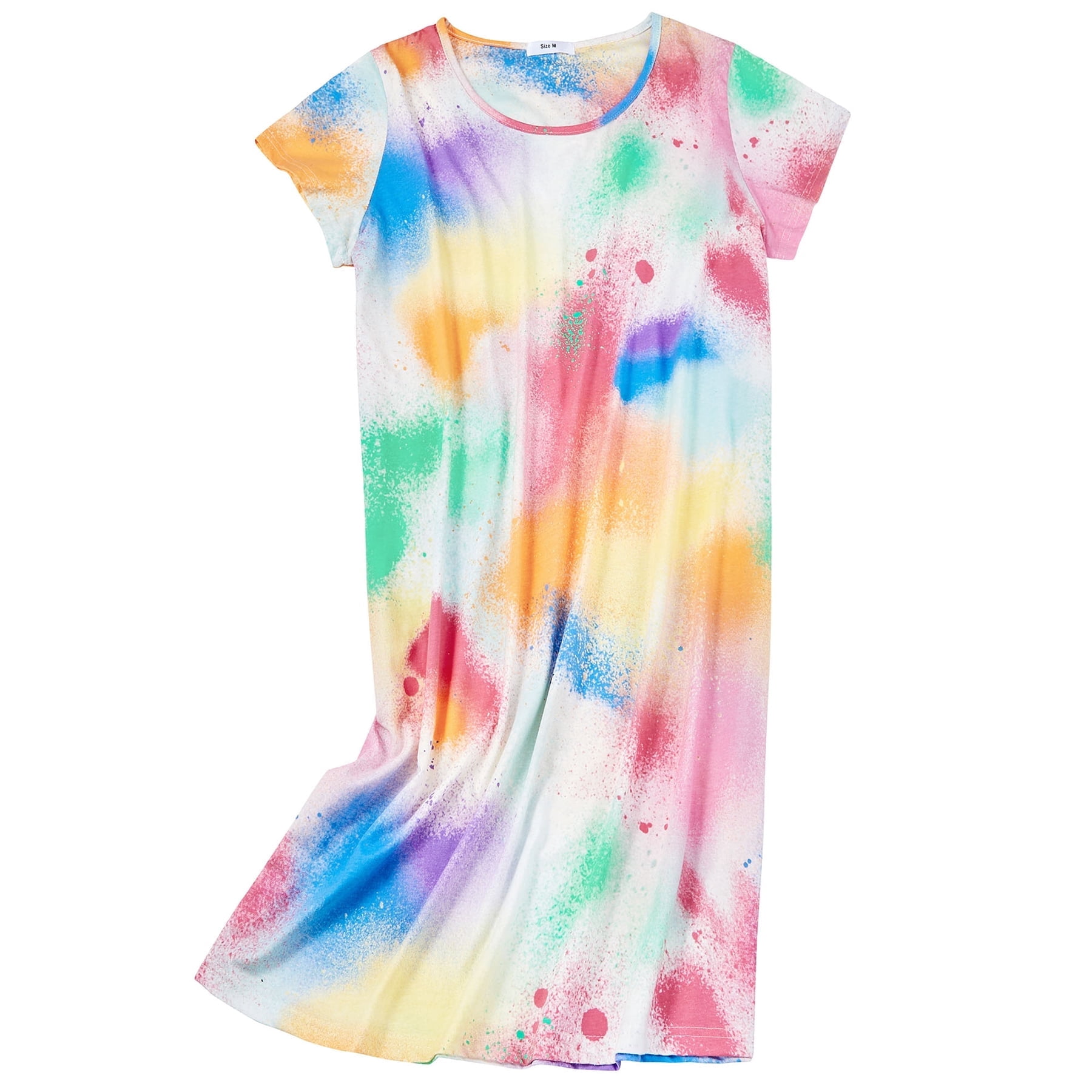 Zando Plus Size Cotton Nightgown, Short Sleeve, Tie-Dye Print, Soft ...