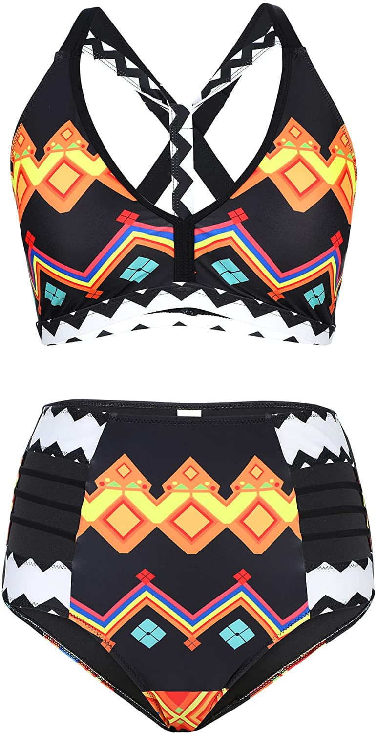 Zando Women Tribal Print Bikini African Metallic Swimsuit Two Piece