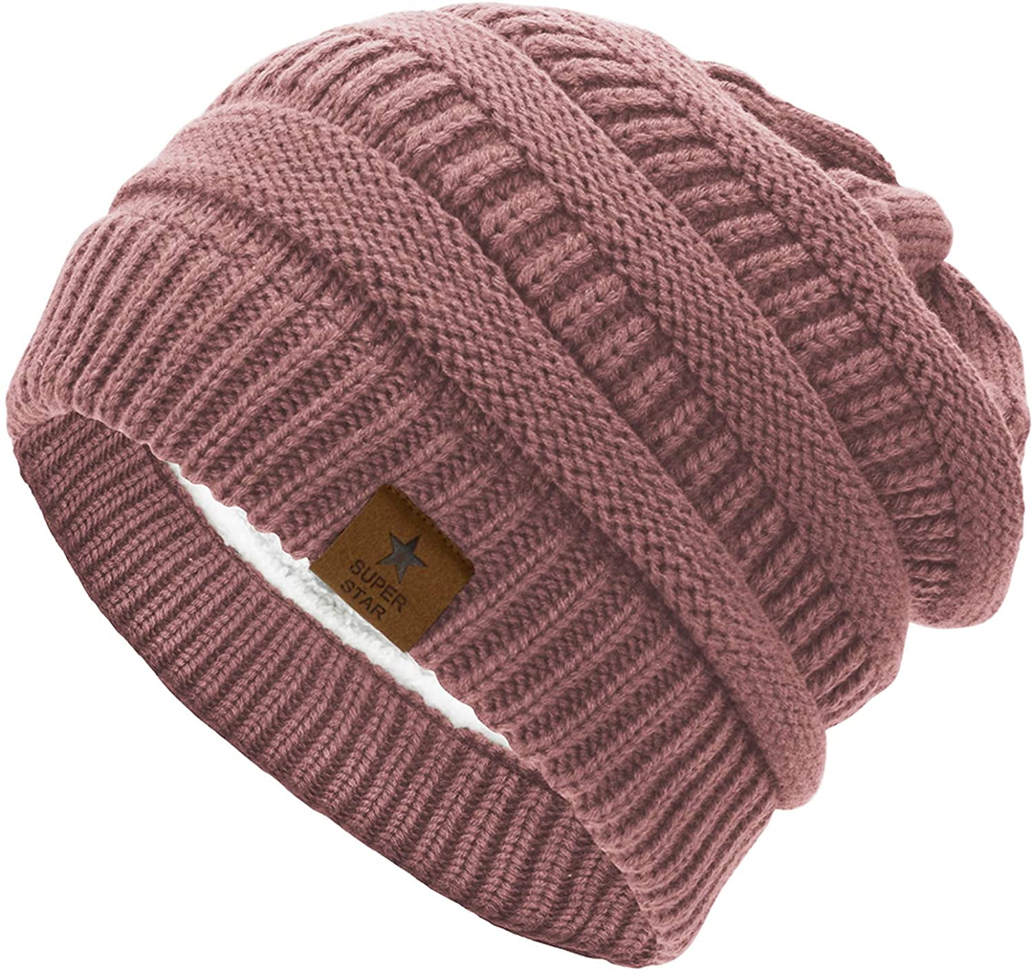 Zando Womens Knit Beanie Winter Thick Pink Fleece Lined Beanie Hats for ...