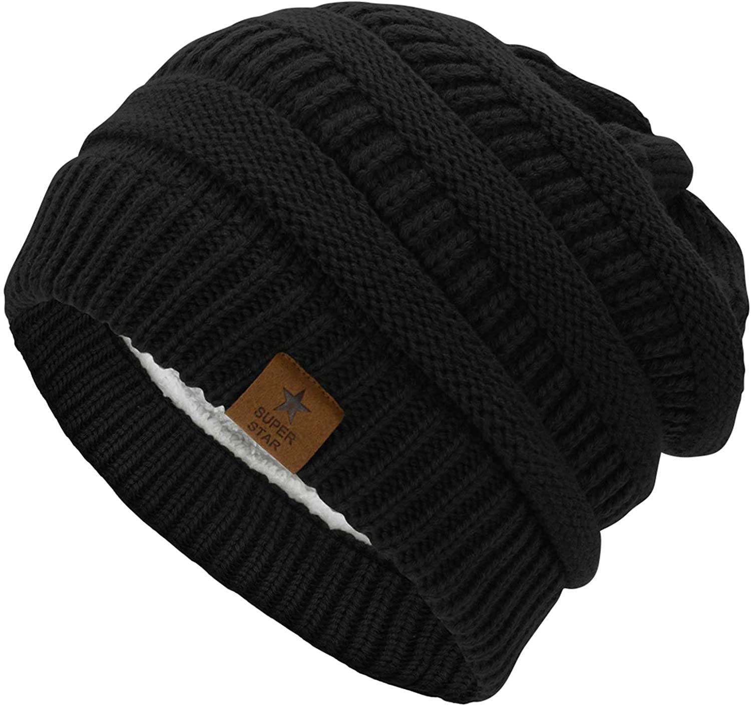 Zando Womens Mens Black Beanie Winter Thick Solid Fleece Lined Beanie ...