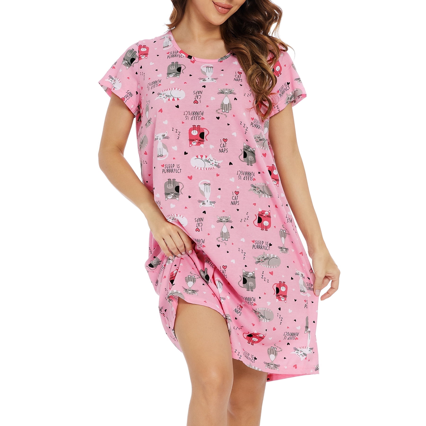Zando Womens Cotton Nightgowns Short Sleeve Cartoon Printed Sleep ...