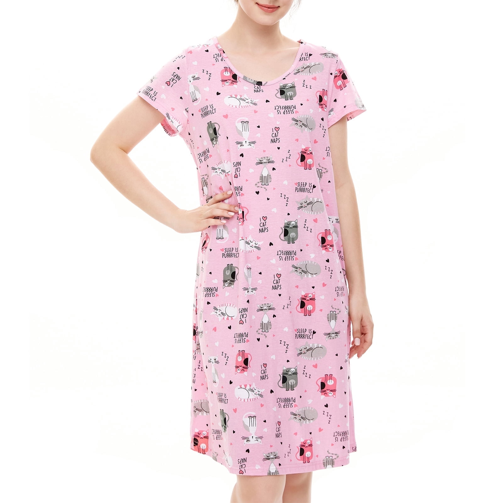 Zando Womens Cotton Nightgowns, Cartoon Print Sleep Shirts, Soft Long ...