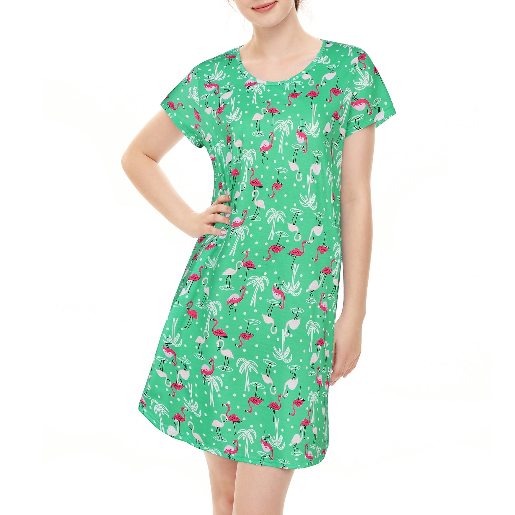 Zando Womens Cotton Nightgowns, Soft Short Sleeve Nightdress, Green ...
