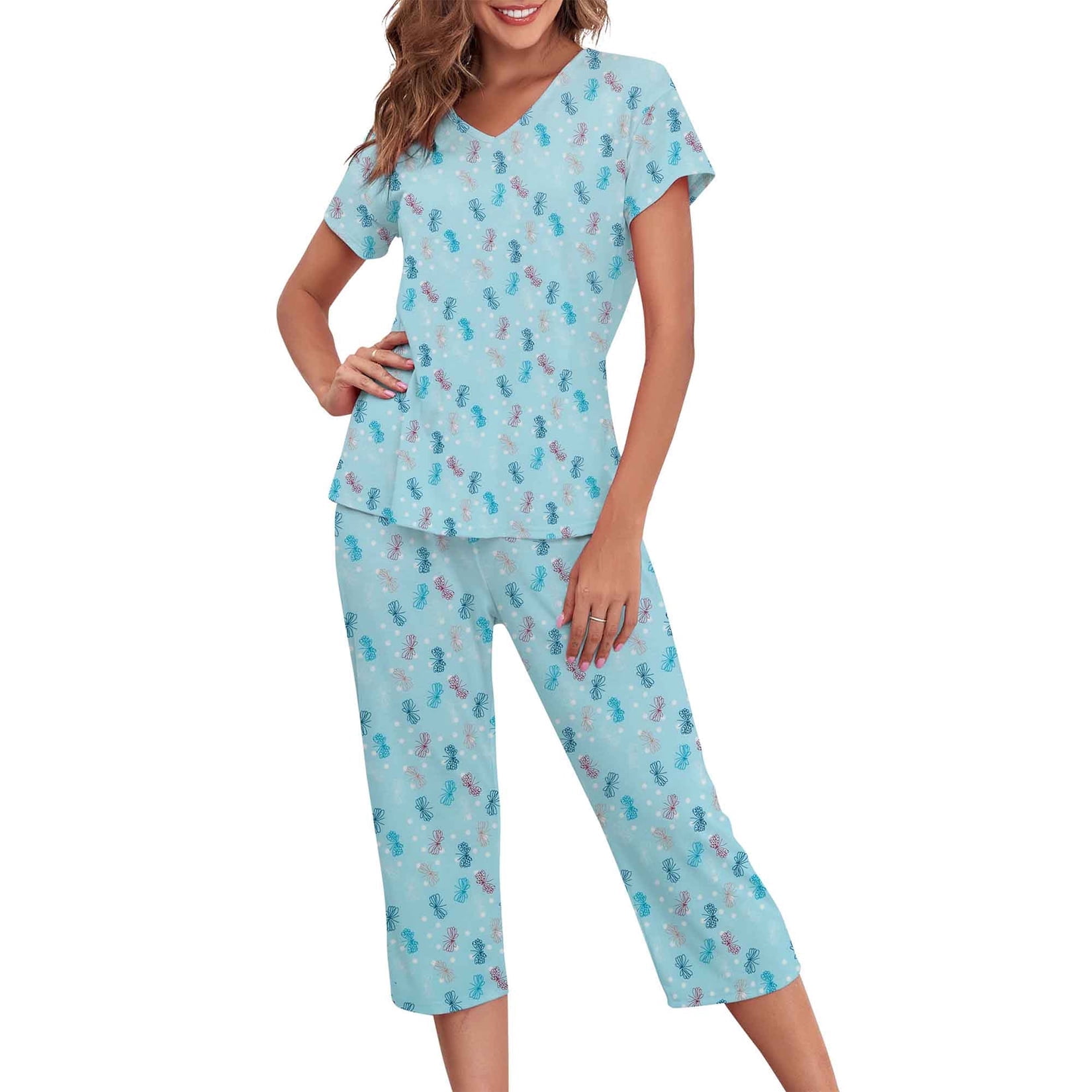 Zando Womens Pajama Sets, Soft 2 Piece Lounge Sets, Short Sleeve V Neck ...