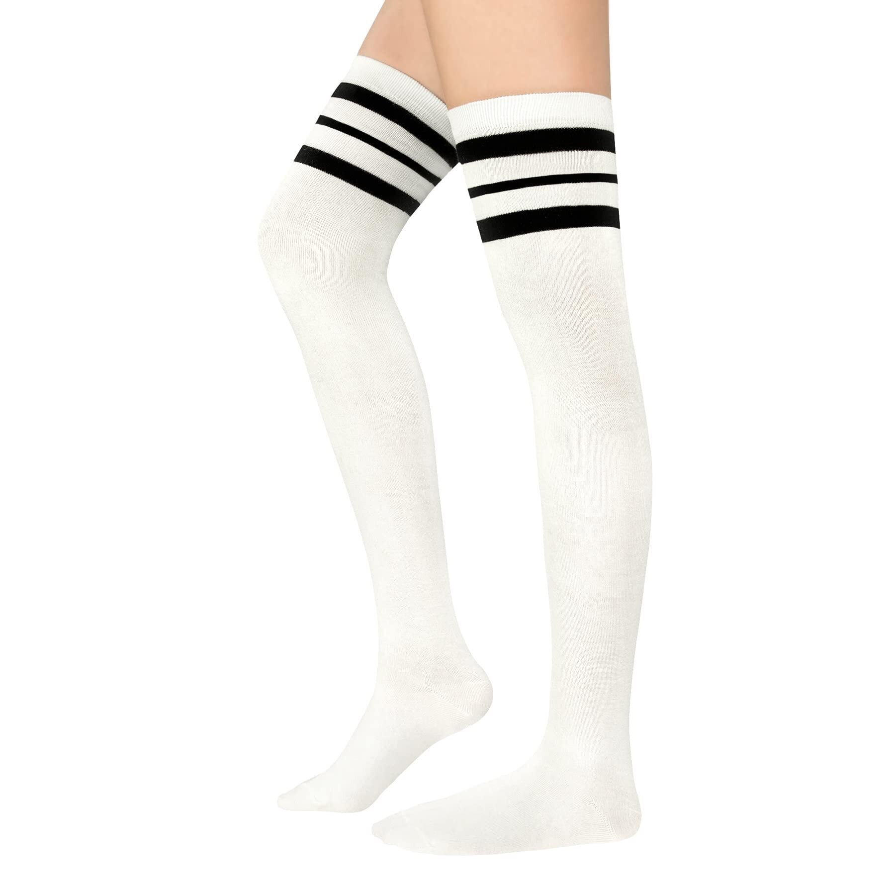 Zando Womens Thigh High White Socks Extra Long Over the Knee High Socks ...