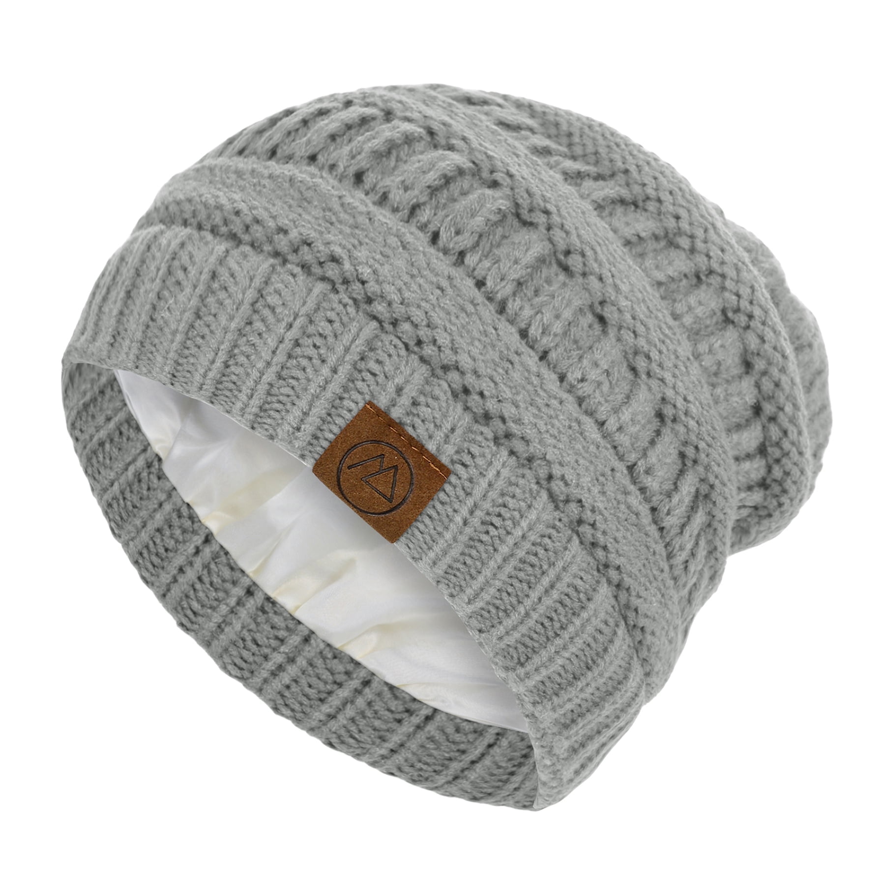 Zando Womens Winter Knitted Silk Lining Beanie Cable Satin Lined Hat ...