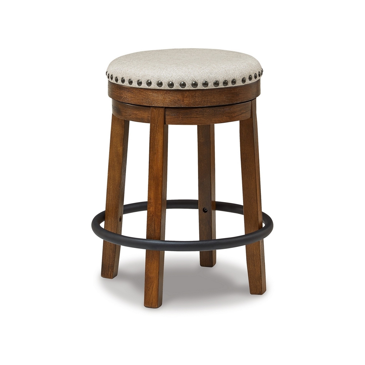 Zane 24 Inch Backless Swivel Counter Stool Round Beige Seat Brown Wood ...