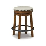 Zane 24 Inch Backless Swivel Counter Stool Round Beige Seat Brown Wood ...