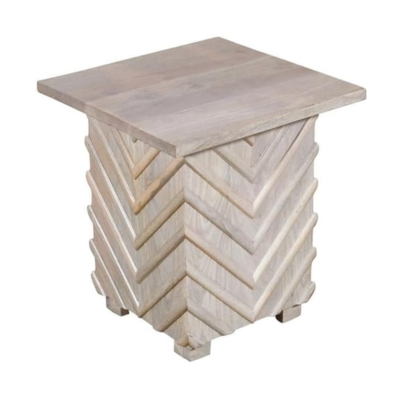 Zane Mango Solid Wood End Table with Zig-Zag Pattern in White Wash ...