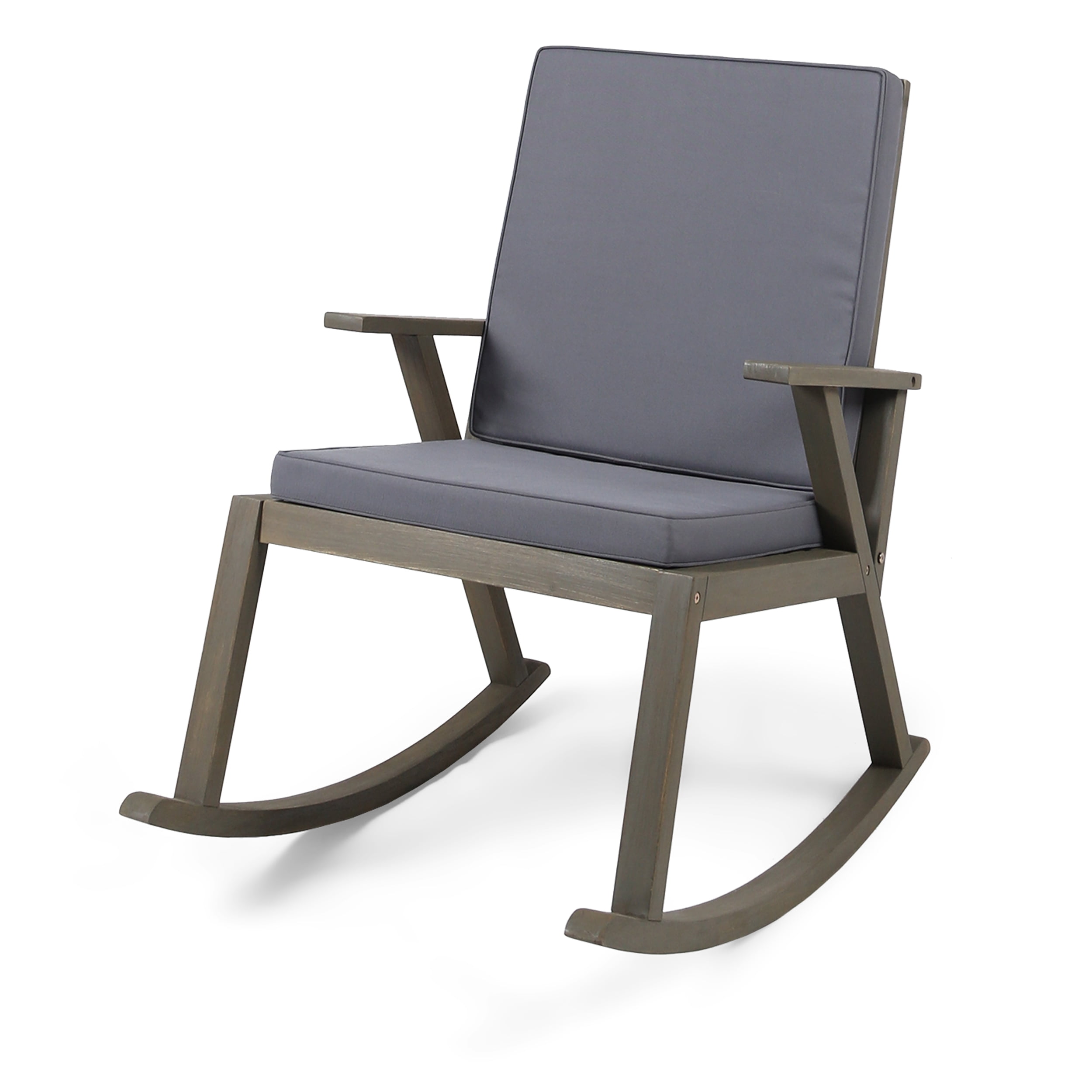 Zane Outdoor Acacia Wood Rocking Chair with Cushions, Gray and Dark ...