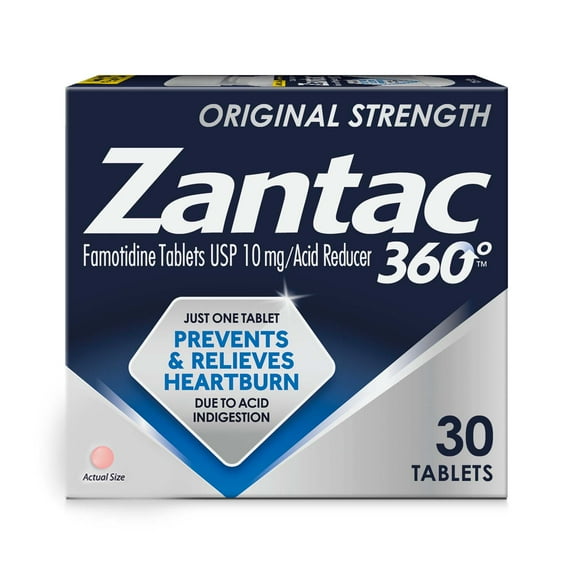 Zantac 360 Heartburn Relief 10mg Tablets, OTC Acid Reducer, 30ct ...