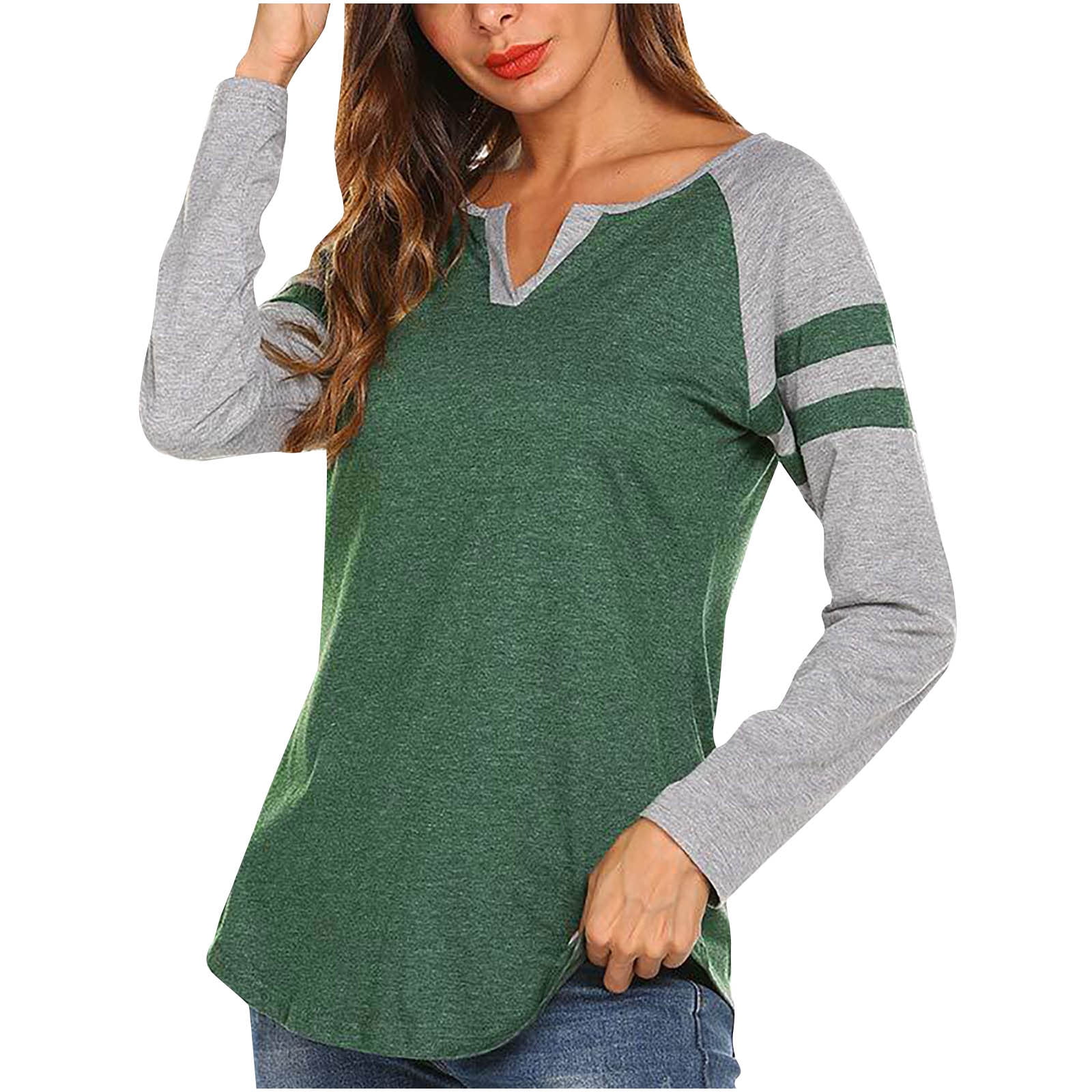 Zanvin Fall Shirts Sales Clearance Womens Splicing V Neck Contrasting