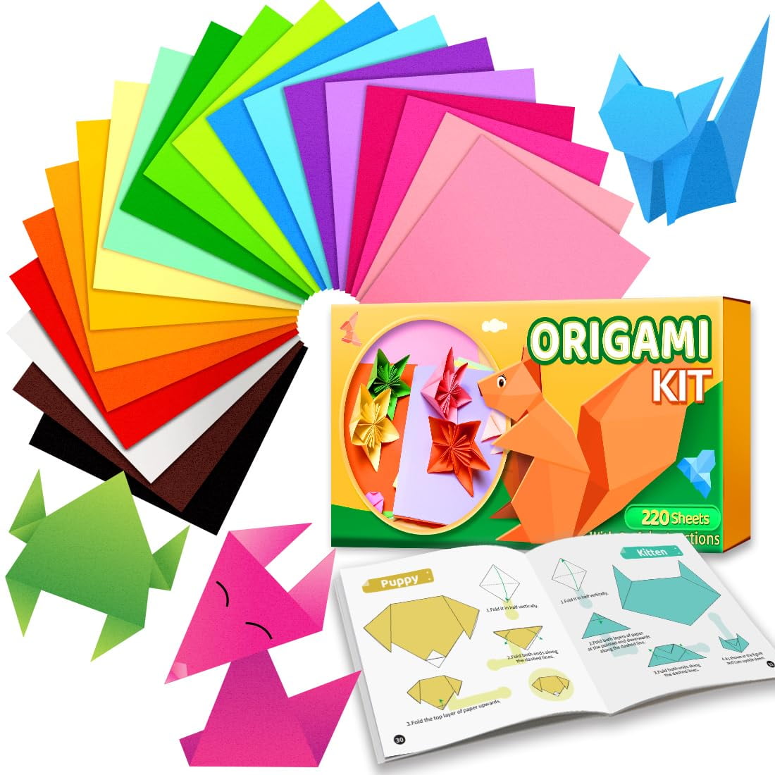 Zanzanyuhang Origami Paper, 220 Sheets Colored Paper, 6"×6" Square ...