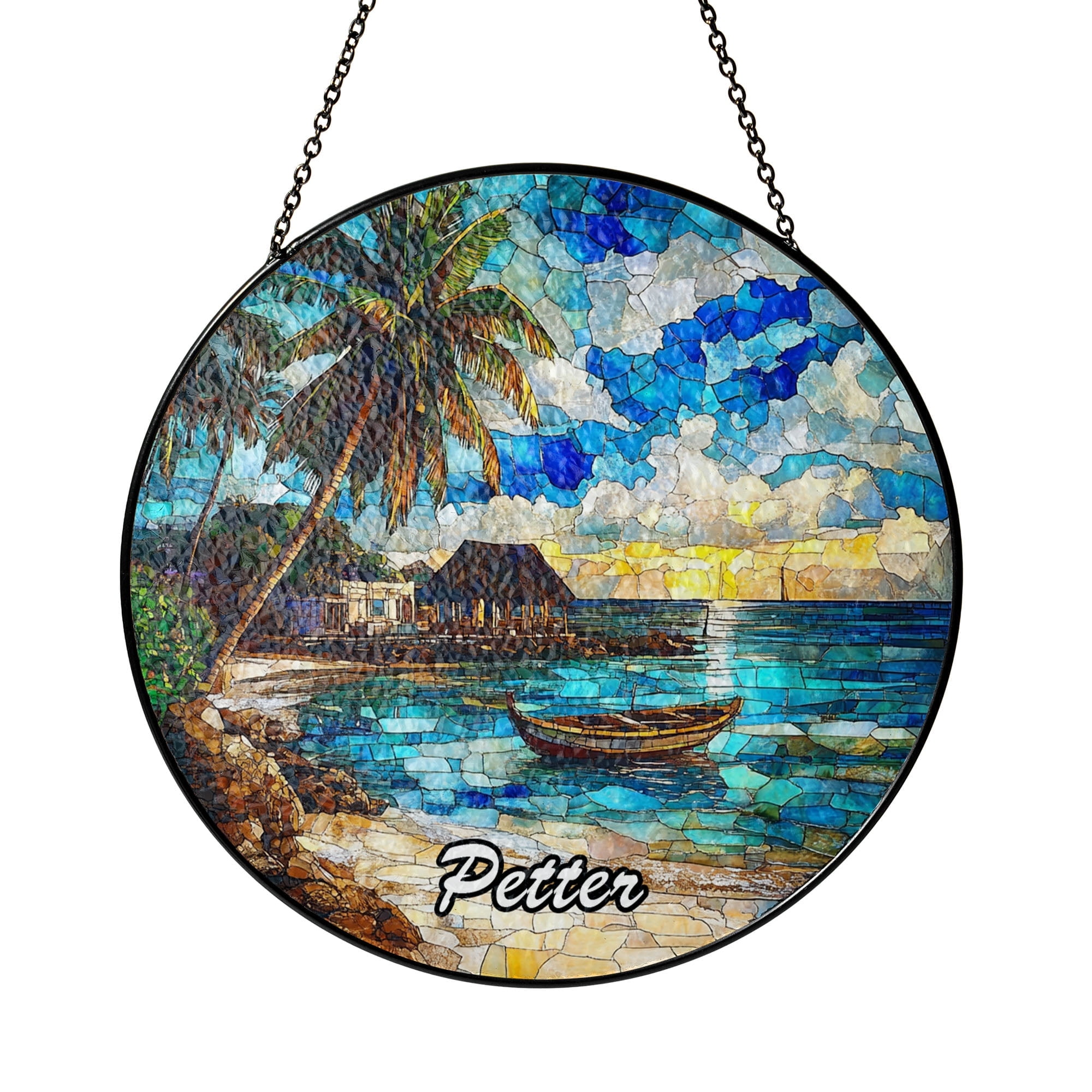 Zanzibar Island Stained Glass Suncatcher - Custom Name Tanzania Scenic ...
