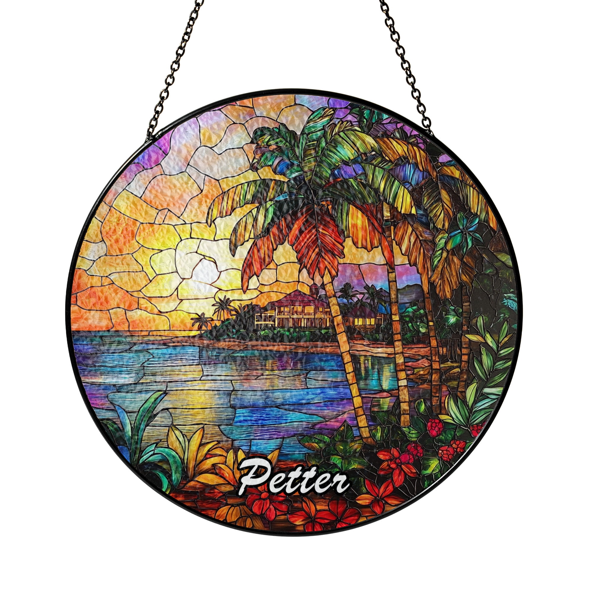 Zanzibar Island Stained Glass Suncatcher - Custom Name Tanzania Scenic ...