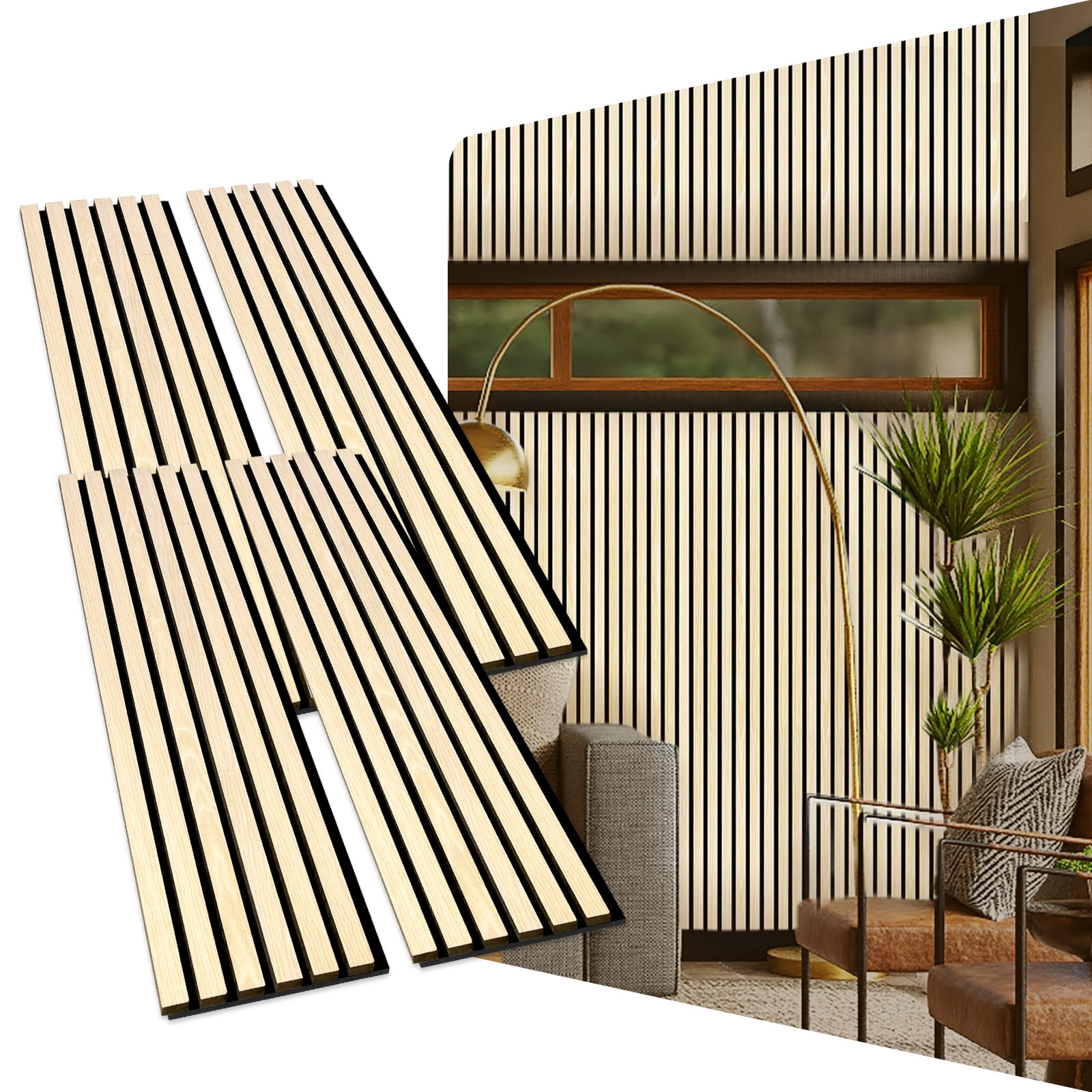 Zaocaiou Set of 4 Walnut Slat Wooden Soundproof Acoustic Panels, 3D ...