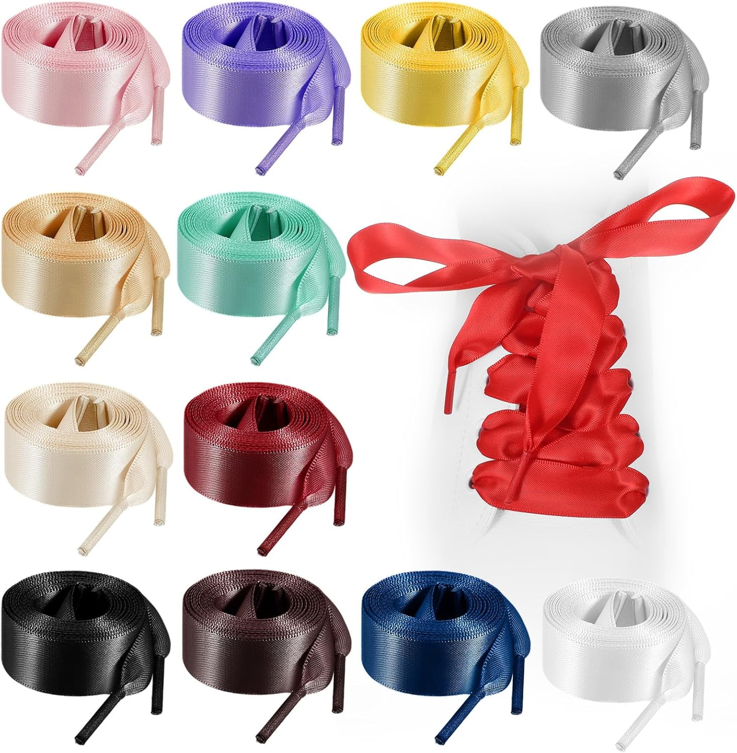 Zaoz 12 Pairs Ribbon Shoe Laces Women Shoe Laces for Sneakers 47