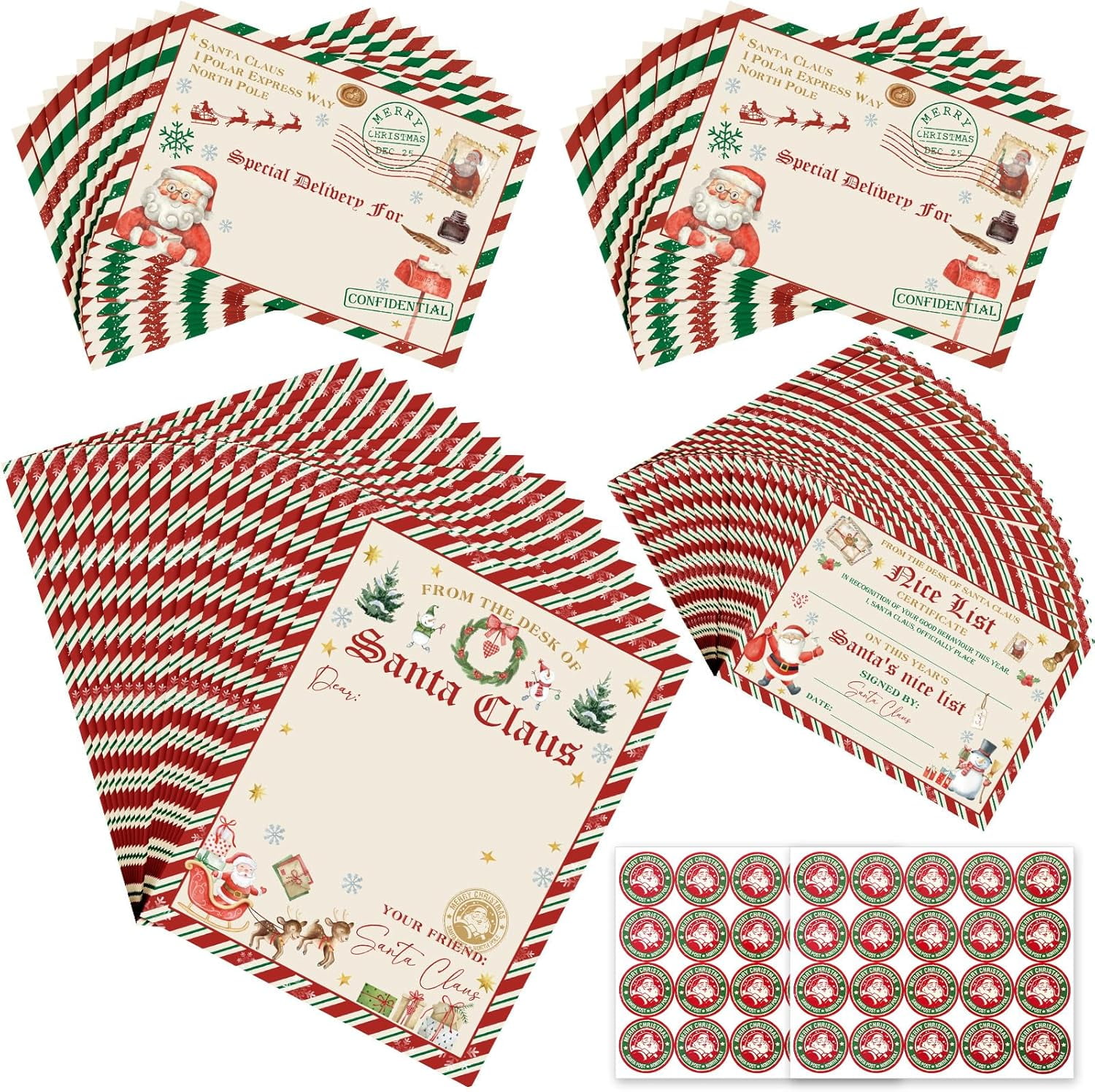 Zaoz 20 Sets Christmas Official Letter from Santa Nice List Certificate for Kids Christmas Gift ...