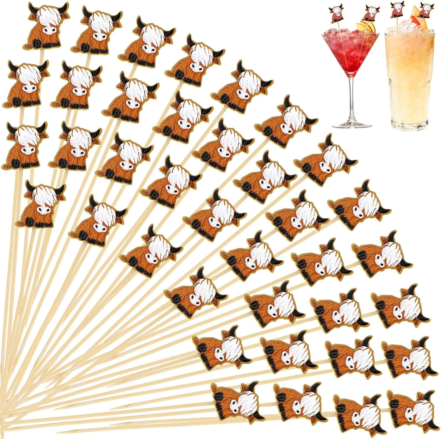 Zaoz 200 Pcs Highland Cow Cocktail Picks 4.7 Inch Long Bamboo ...