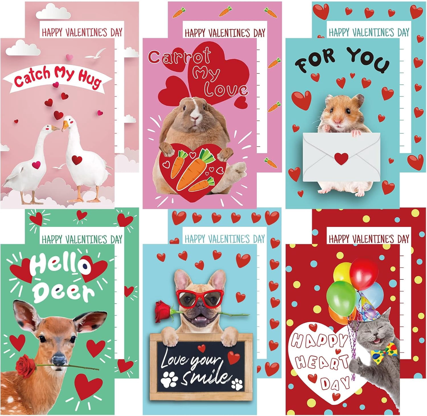 Zaoz 30 Sets Valentine‘s Day Exchange Cards Bulk Cute Animal Greeting ...