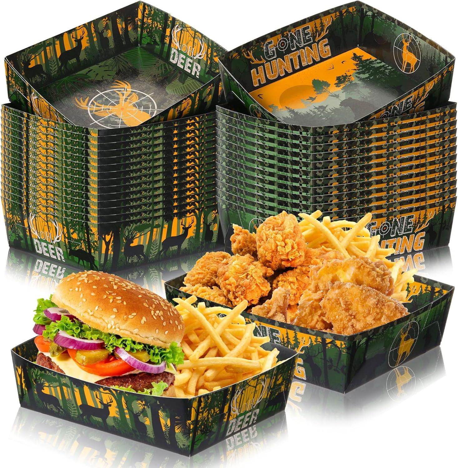 Zaoz 36 Pcs Camo Paper Food Trays - 5 lb Deer Nacho Boats, Large Snack ...