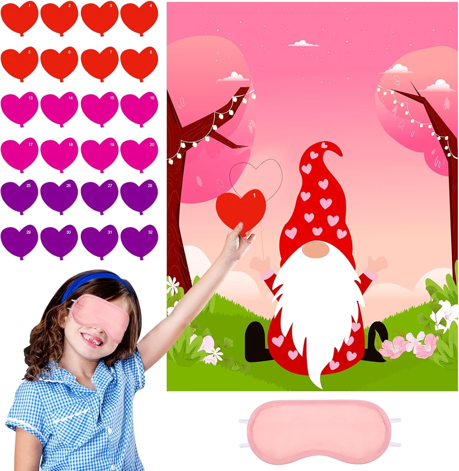 Zaoz 38 Pieces Valentines Games for Kids Pin The Heart on The Gnome ...