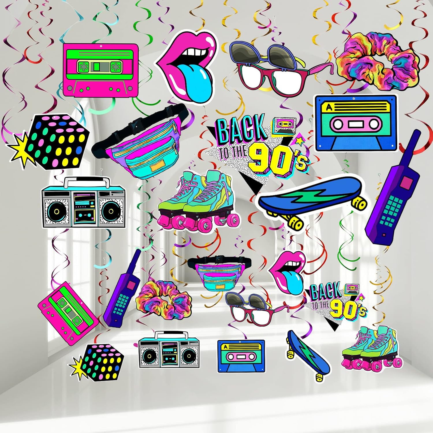 Zaoz 48 Pieces 90s Theme Party Decorations Kit 90s Retro Party Hanging ...