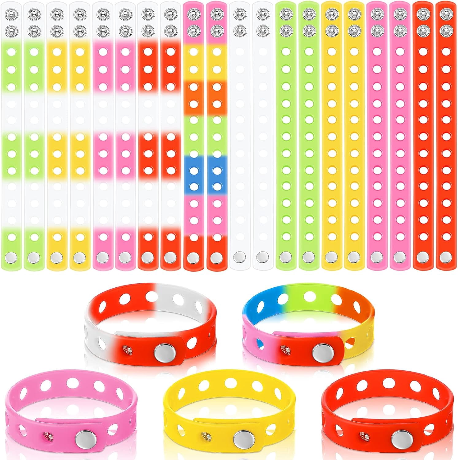 Zaoz 50 Pcs Silicone Bracelets Adjustable Rubber Bracelets Wristbands ...