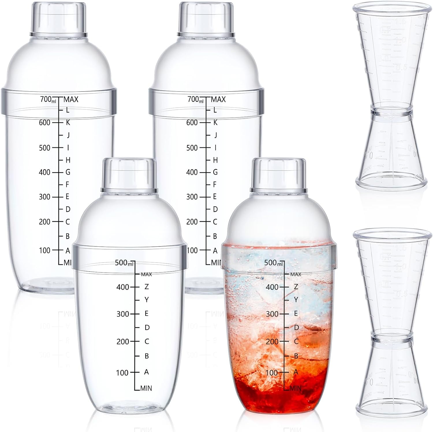 Zaoz 6 Pcs Plastic Clear Drink Cocktail Shaker Set 4 Pcs 17 oz 24 oz ...