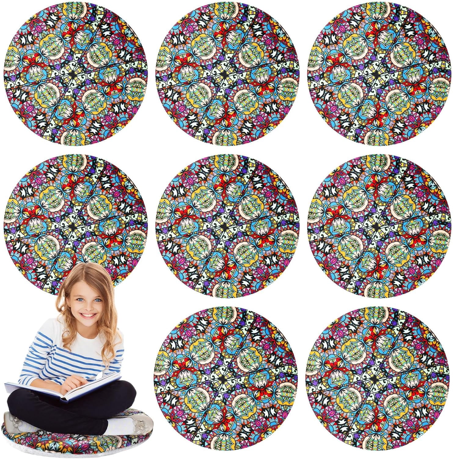 Zaoz 8 Pcs 12.99" Round Seat Cushion Memory Foam Chair Pad Anti Slip ...