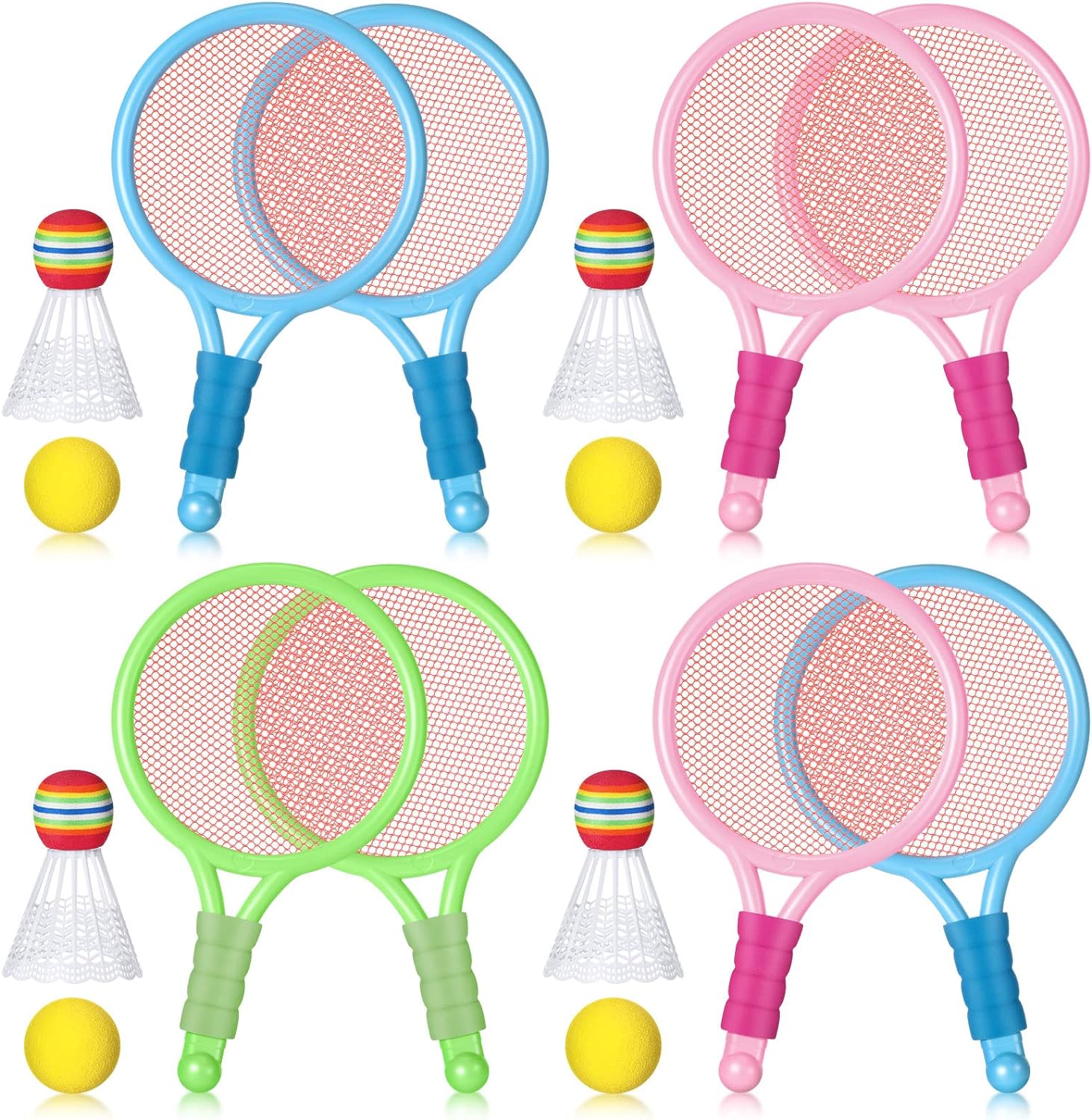 Zaoz 8 Pcs Plastic Kids Tennis Racket with 4 Pcs Tennis Balls and 4 ...