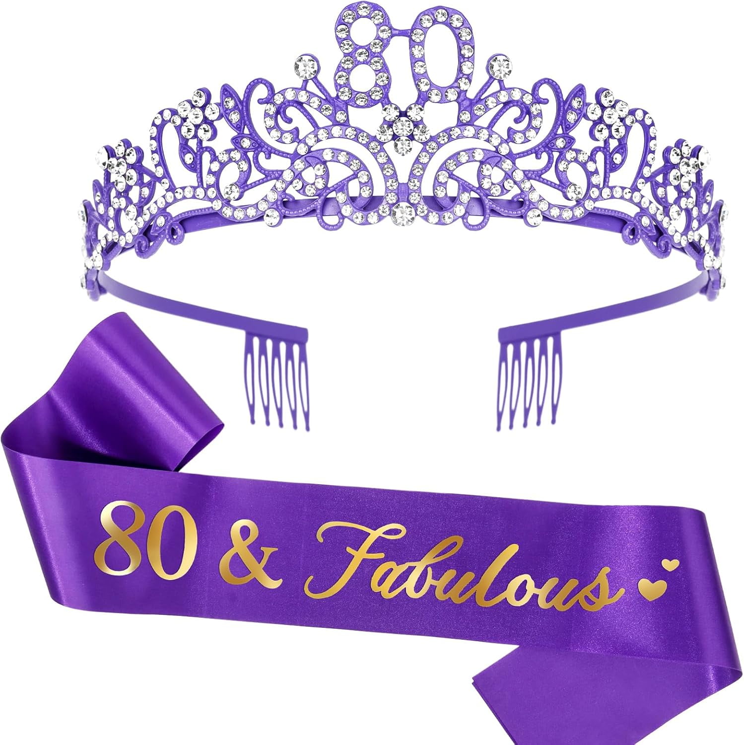 Zaoz 80th Birthday Sash Purple Birthday Tiara and Sash for Women 80th Birthday Sash and Crown ...