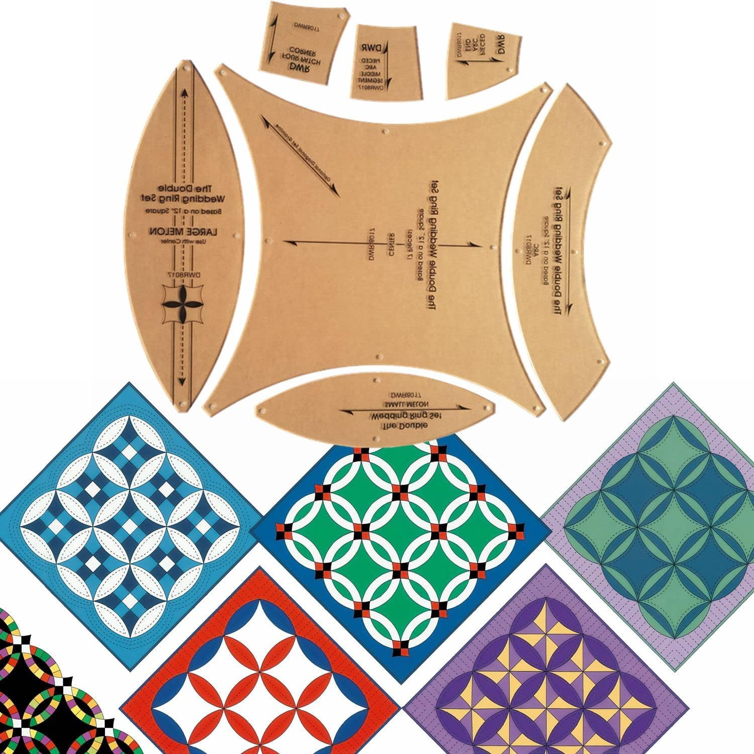 Zaoz Double Wedding Ring Template Set 17" Diameter x7 Quilting Ruler ...