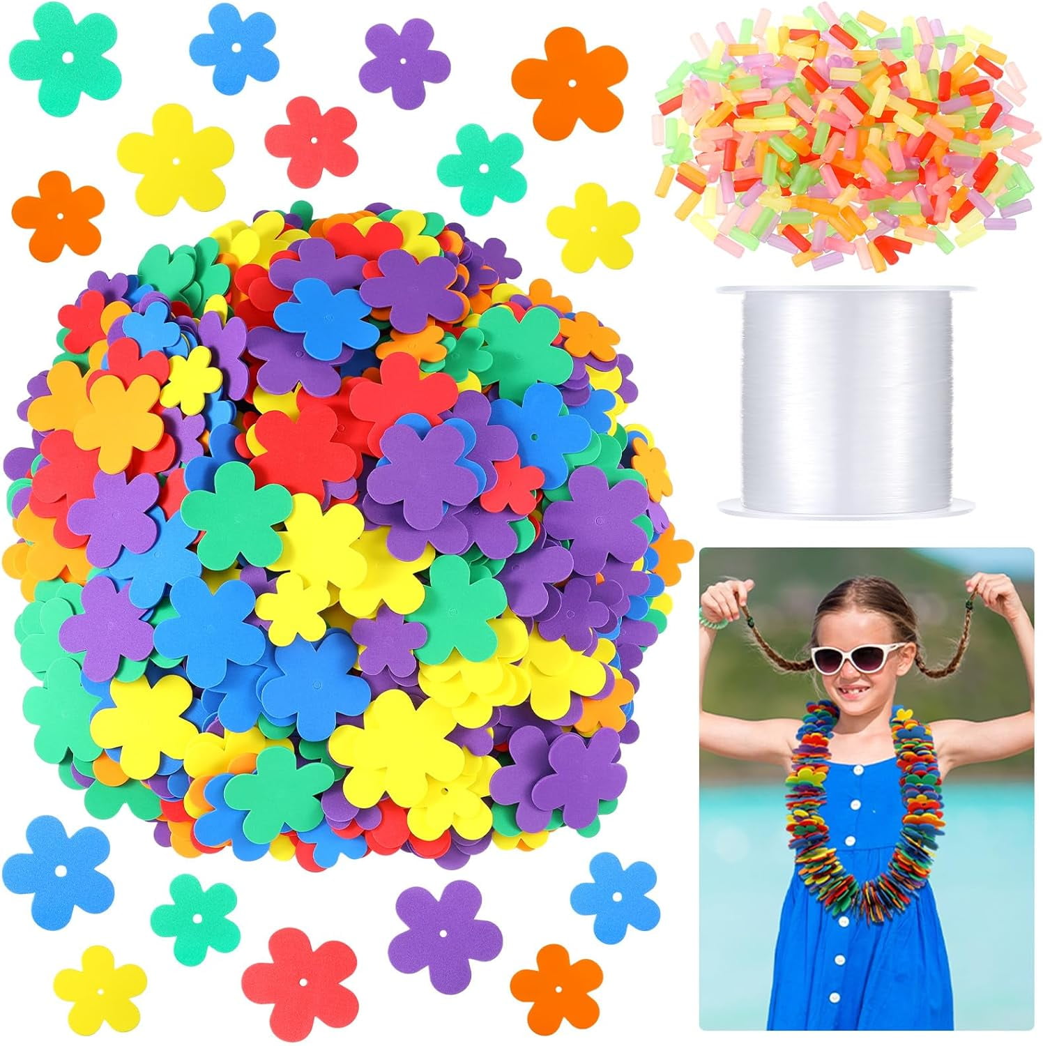 Zaoz Hawaiian Lei Making Craft Kit Makes 24 Foam Flower Necklace EVA ...