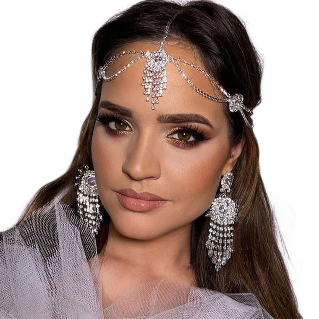 Zaoz Silver Crystal Head Chain Boho Rhinestone Headpieces Wedding Bride ...