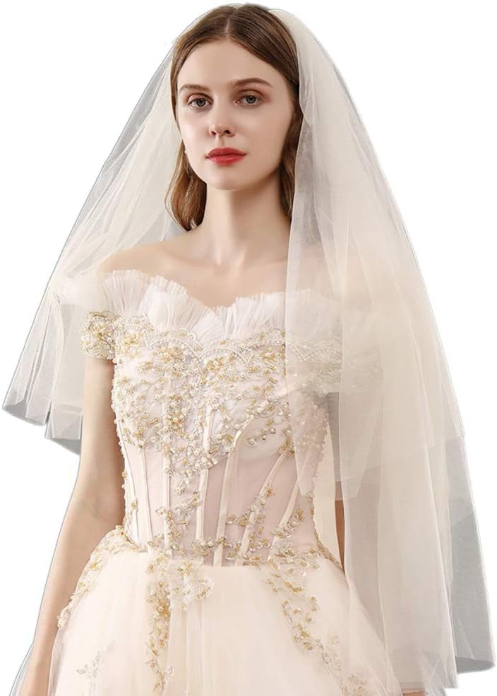 Zaoz Wedding Veil Fingertip Bride Veils Short Soft Tulle Veil 2T with ...