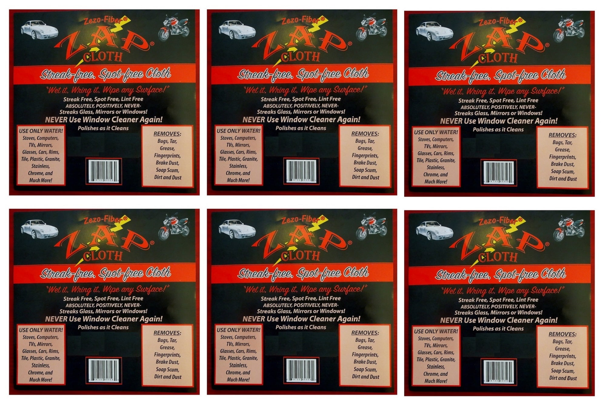 Zap Cloth Zero Fiber Streak Free Spot Free Cloth (Pack of 6) - Walmart.com