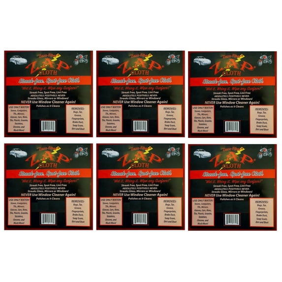 Zap Cloth Zero Fiber Streak Free Spot Free Cloth (Pack of 6) - Walmart.com