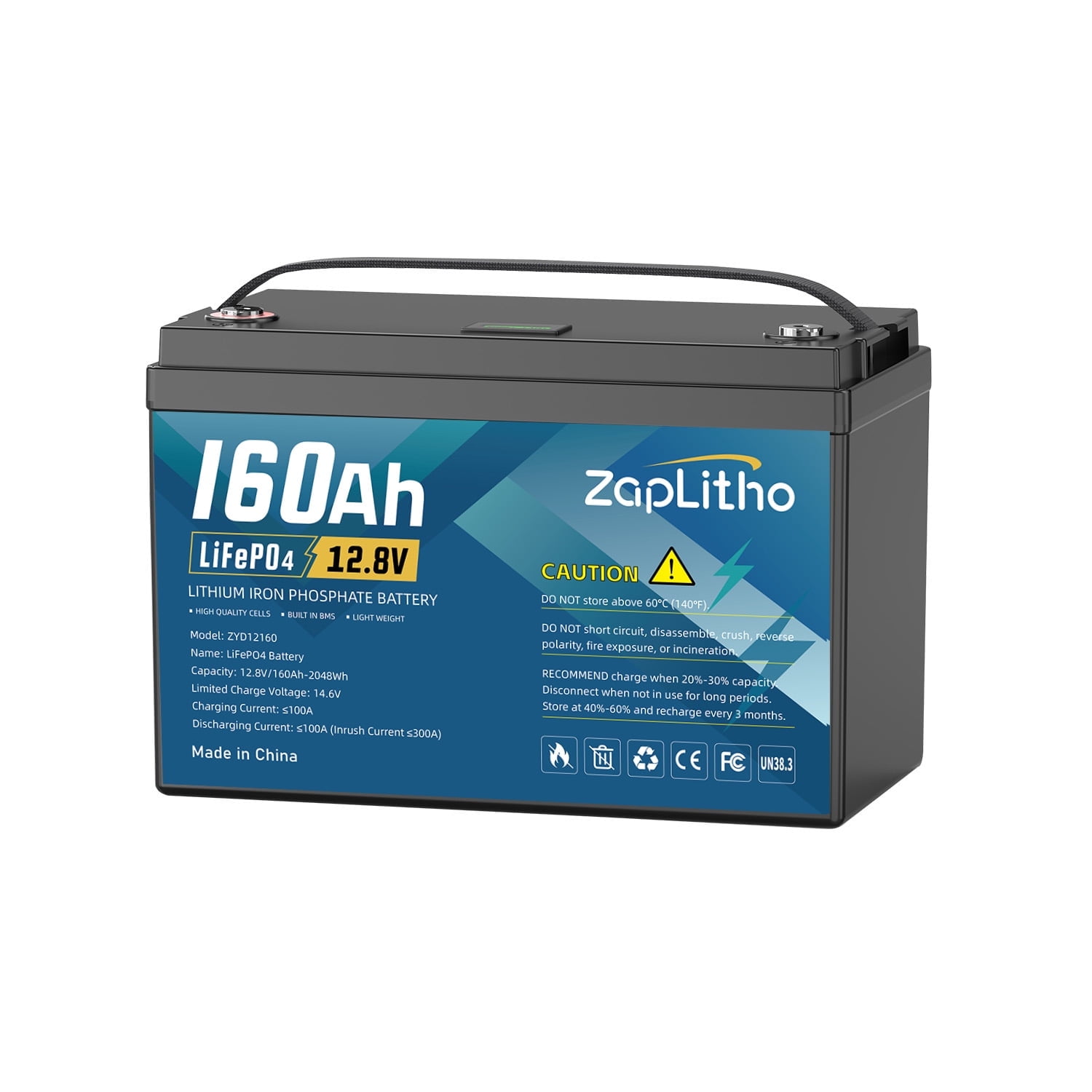 ZapLitho 12v 160ah Electric Storage Batteries, Built In 120A BMS, 5000 ...