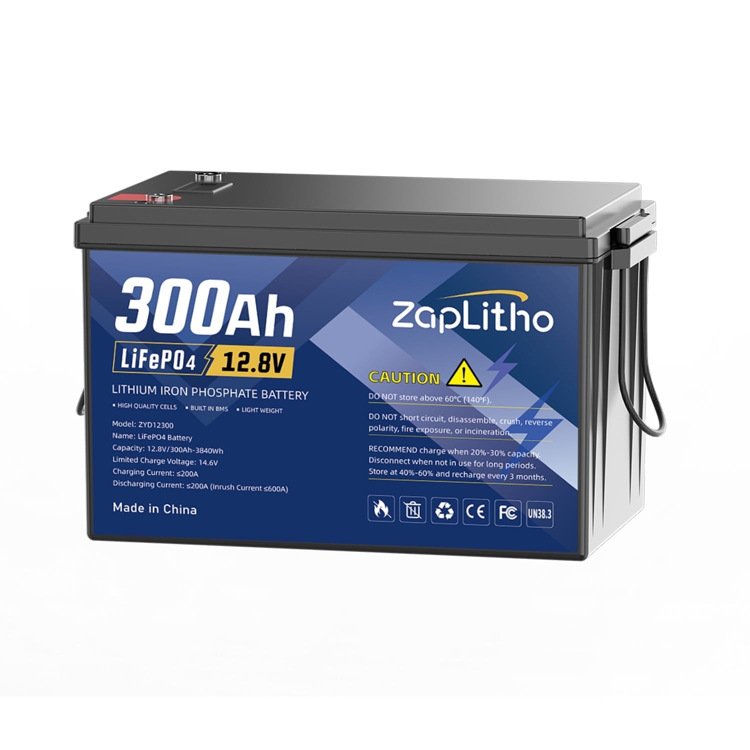 ZapLitho 12v 300ah LiFePO4 Accumulators Batteries, Built In 200A BMS ...
