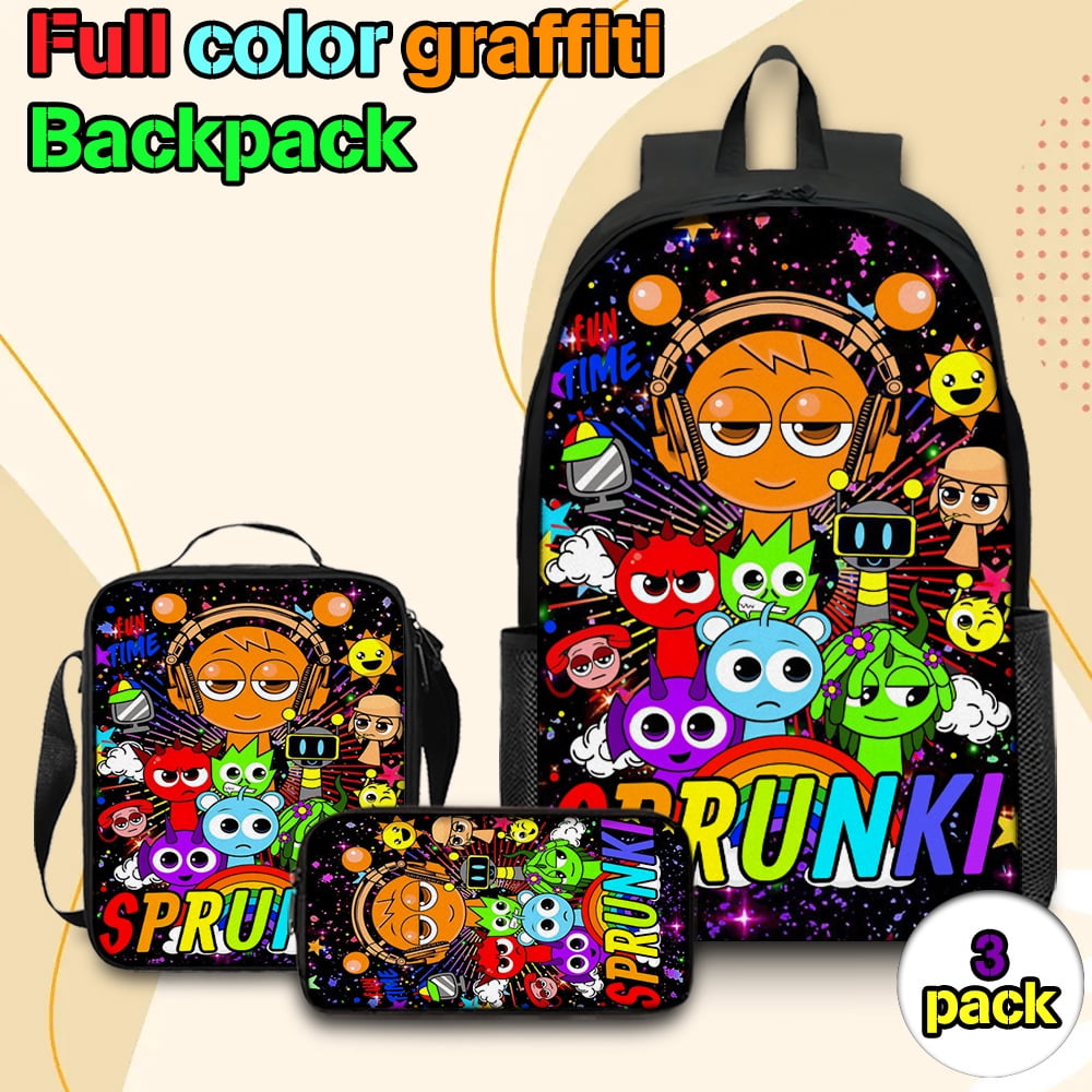 ZapZest 3Pcs Sprunki Backpacks, 17" Sprunki Figures Students Backpack ...