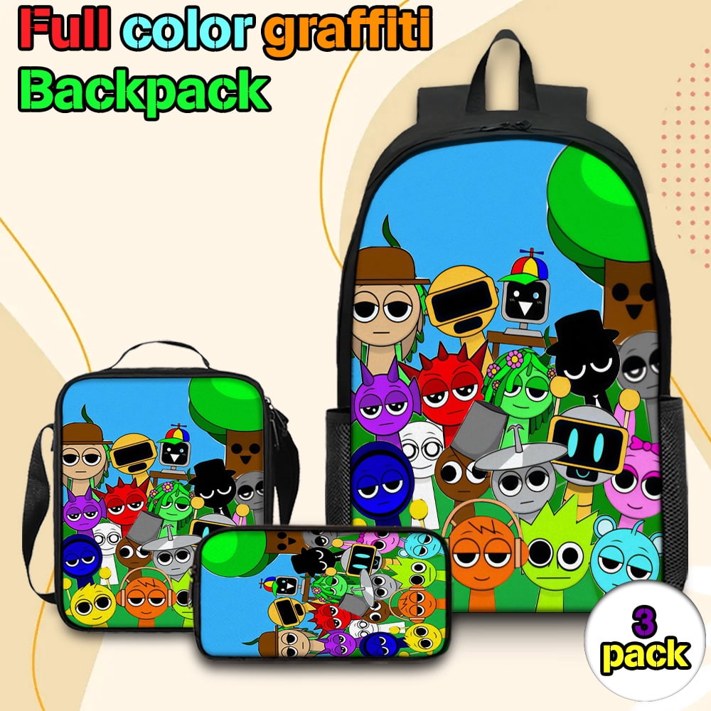 ZapZest 3Pcs Sprunki Backpacks, 17" Sprunki Figures Students Backpack ...