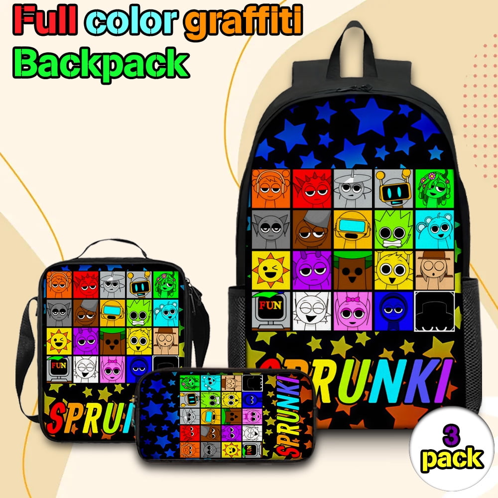 ZapZest Sprunki Backpacks, 17" Sprunky Cartoon Printed School Bags ...