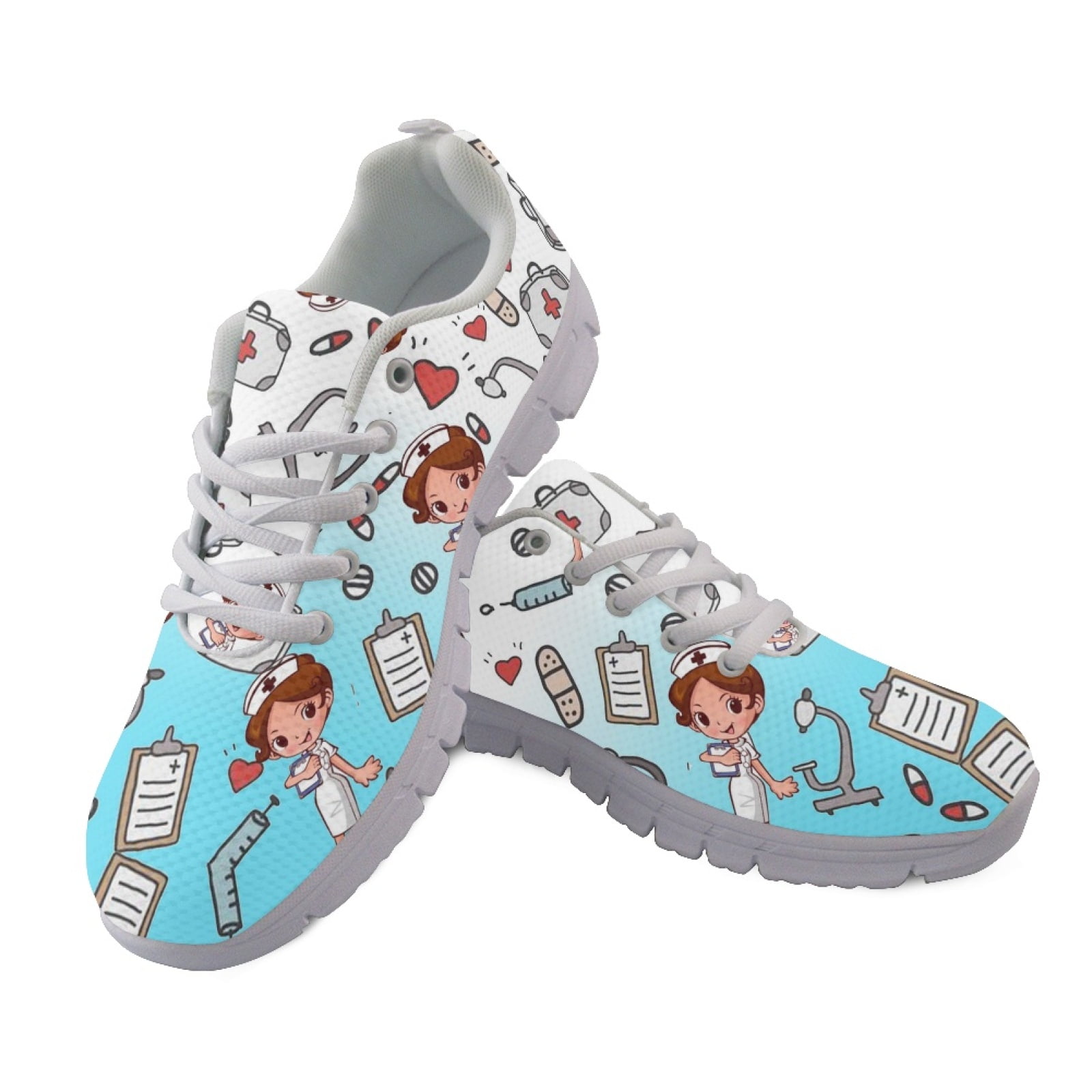 Zapatillas Mujer 2023 Cartoon Nurse/Doctor Print Nursing Mesh Ladies Sneakers Flat For Womens ...